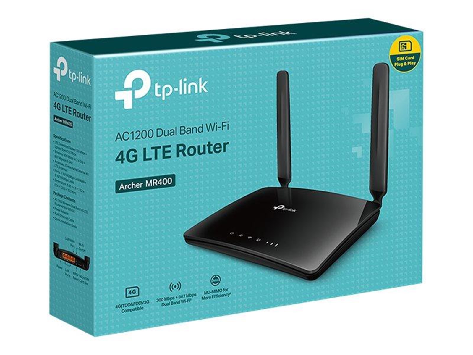 TP-Link Archer MR400 AC1200 Wireless Dual Band 4G LTE Router - 4G Wi-Fi 5