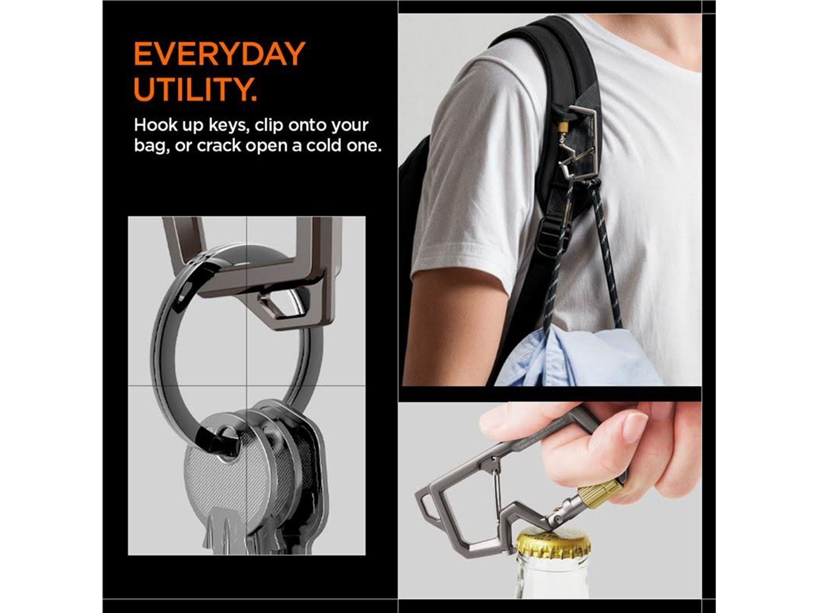 Spigen Carabiner With Key Ring 2nd Gen 1 Pack - gunmetal | Tani