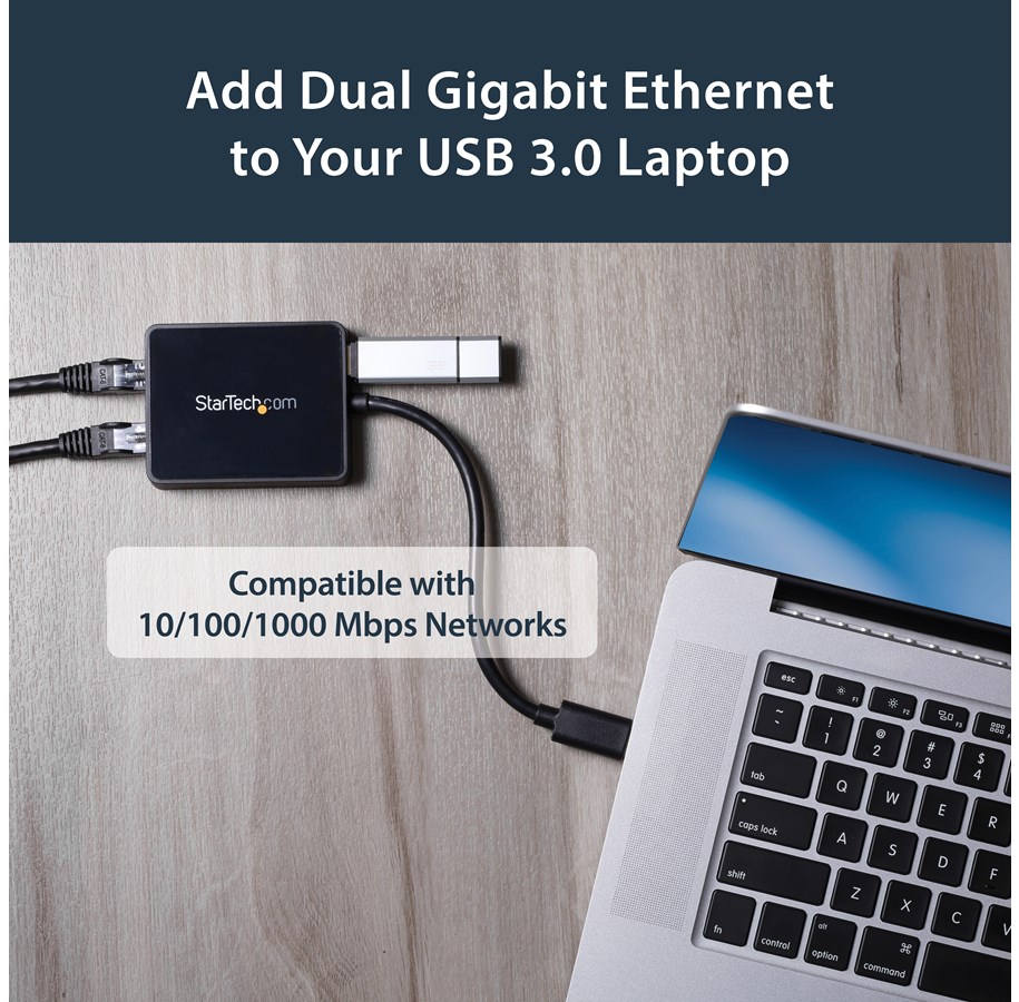 StarTech.com USB32000SPT USB 3.0 to Dual Port Gigabit Ethernet Adapter ...